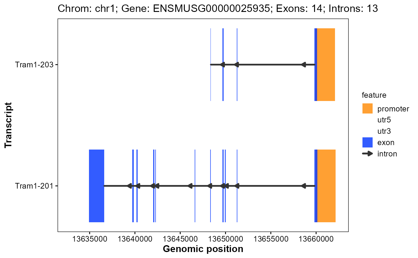 Plot gene structure (Promoter, 3'UTR, Exon, Intron, 5'UTR) — plot_gene ...